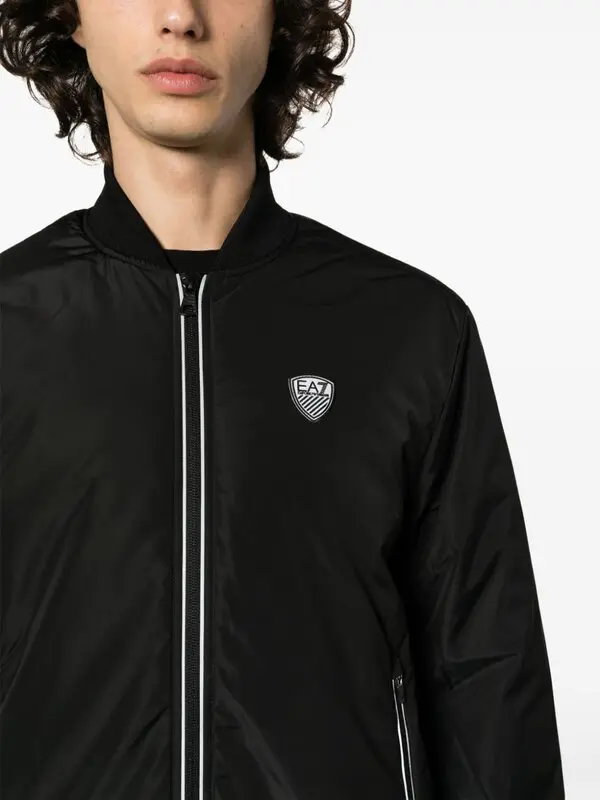 EA7 Logo-patch Zip-up Bomber Jacket - Black