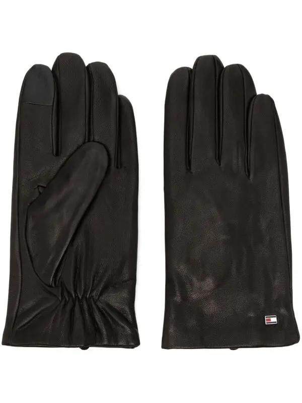 Tommy Hilfiger Leather Gloves With Logo Patch - Black