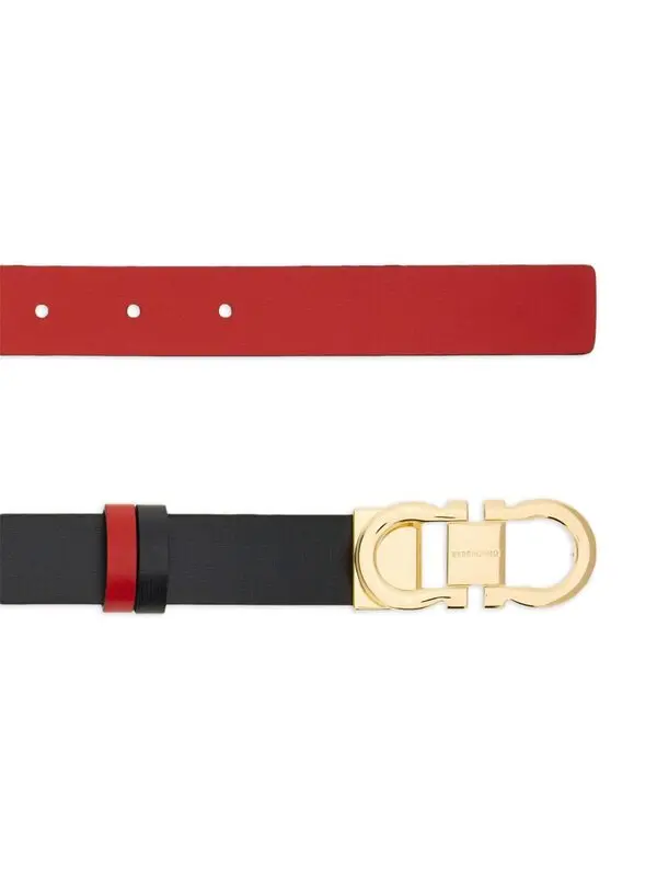 FERRAGAMO Gancini Buckle Reversible Leather Belt - Black