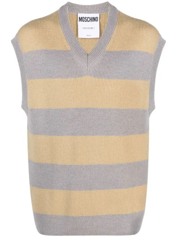 Moschino Patch Striped Virgin Wool Vest