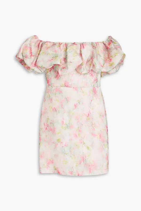 open lace back dress Karlie Lace Off-The-Shoulder Puff Sleeve Mini Dress • Shop American Threads Women's Trendy Online Boutique Pink / M main image 1