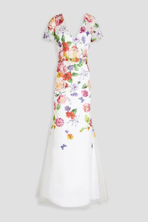 Marchesa Embroidered Tulle Gown In Ivory - 85% Off | Editorialist