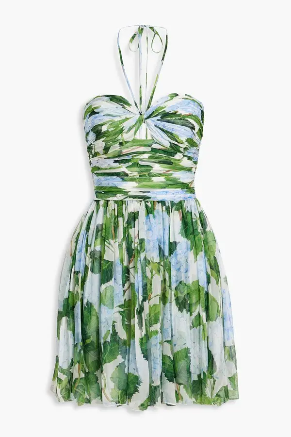 Oscar De La Renta Floral-Print Silk-Chiffon Halter Mini Dress In Green -  80% Off | Editorialist