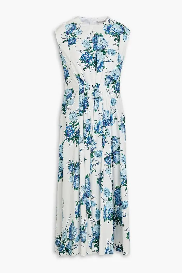 Emilia Wickstead Lyssa Floral-Print Cotton-Poplin Midi Dress In Light Blue  - 75% Off | Editorialist