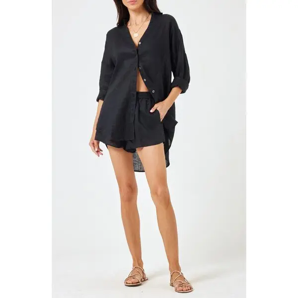 L*Space Rio Linen Cover-up Tunic - Black