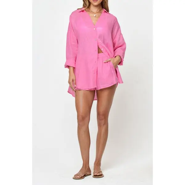 L*Space Rio Linen Cover-up Tunic - Hottest Pink