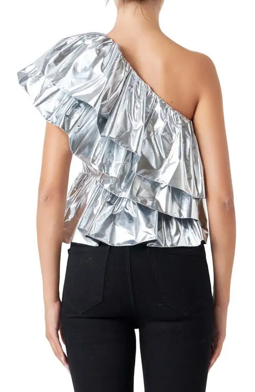 Endless Rose Metallic Tiered One-shoulder Top