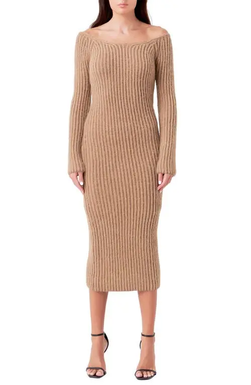 Endless Rose Long Sleeve Ribbed Sweater Midi Dress