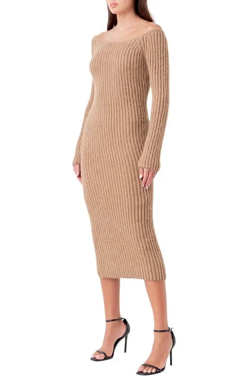Endless Rose Long Sleeve Ribbed Sweater Midi Dress