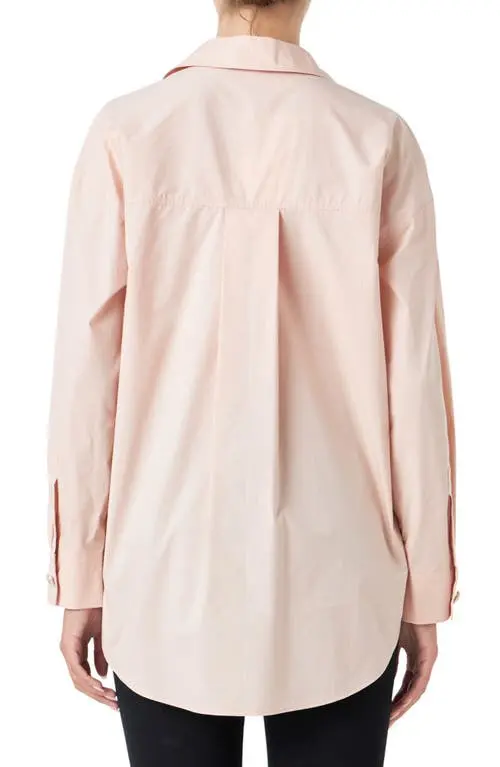 Endless Rose Embellished Oversized Cotton Shirt - Dusty Pink