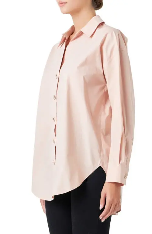 Endless Rose Embellished Oversized Cotton Shirt - Dusty Pink