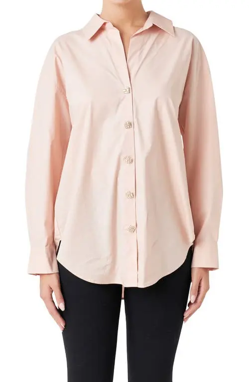 Endless Rose Embellished Oversized Cotton Shirt - Dusty Pink