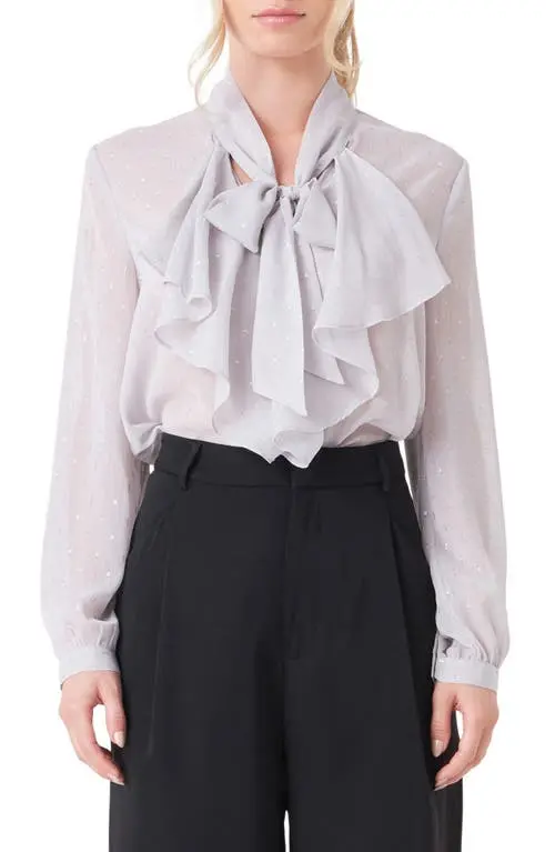 Endless Rose Tie Neck Clip Dot Chiffon Top