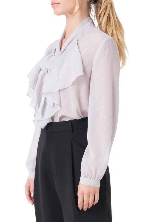 Endless Rose Tie Neck Clip Dot Chiffon Top