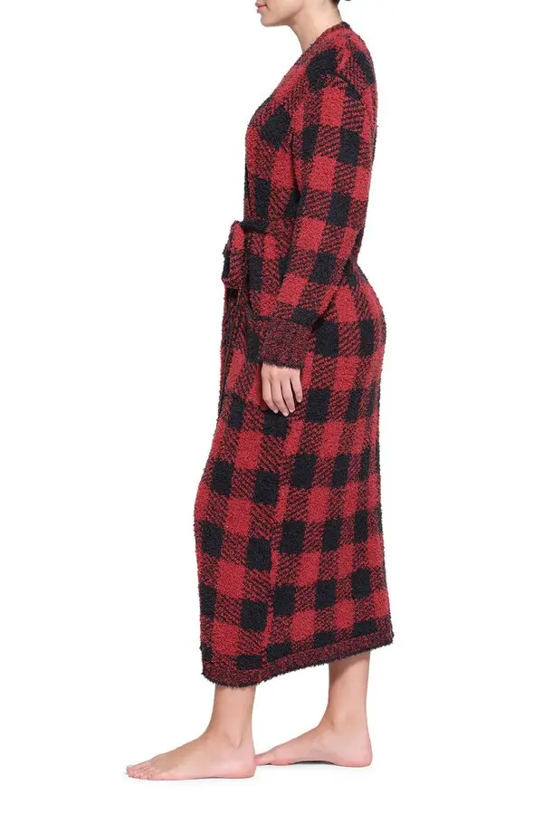 SKIMS Cozy Knit Robe - Brick Buffalo Check