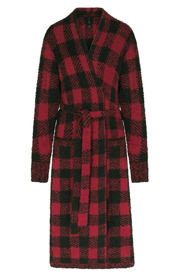 SKIMS Cozy Knit Robe - Brick Buffalo Check