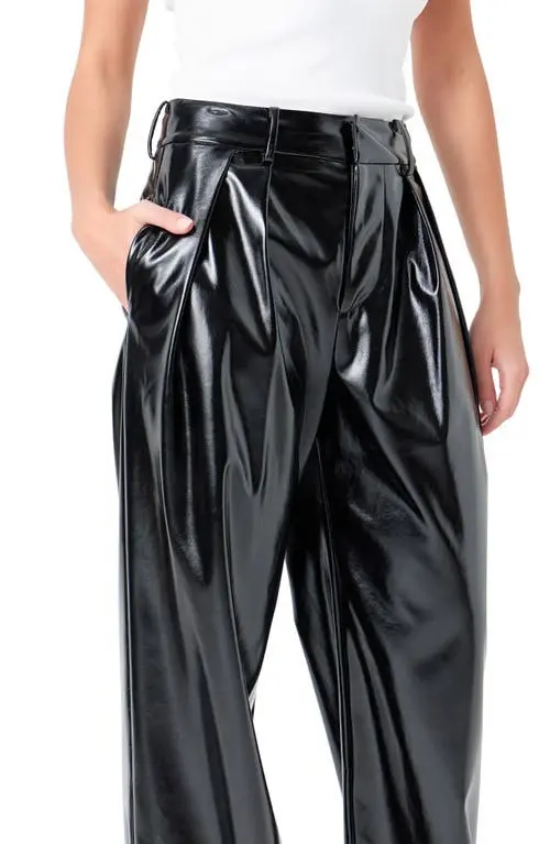 GREY LAB Pleated Faux Patent Leather Trousers