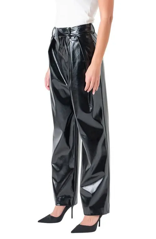GREY LAB Pleated Faux Patent Leather Trousers