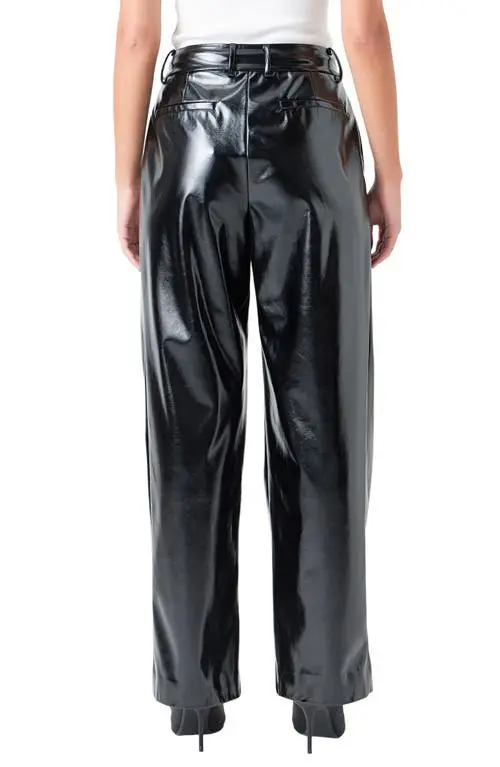 GREY LAB Pleated Faux Patent Leather Trousers