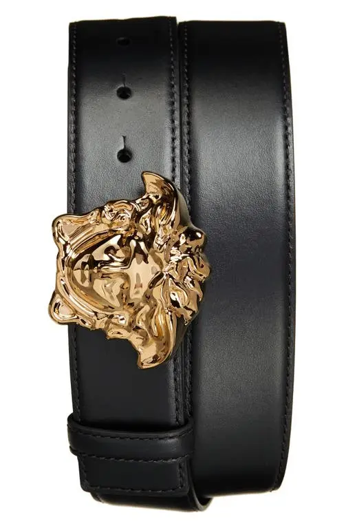 Versace Medusa Head Leather Belt - Black-versace Gold