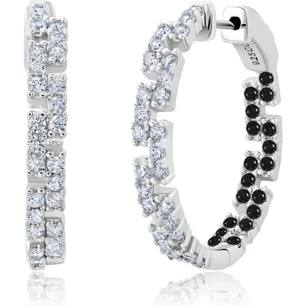 CRISLU Medium Cubic Zirconia Hoop Earrings - Black