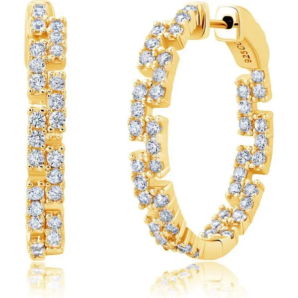 CRISLU Medium Cubic Zirconia Hoop Earrings - Gold