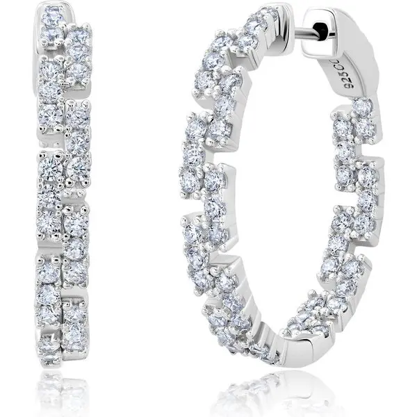 CRISLU Medium Cubic Zirconia Hoop Earrings - Silver