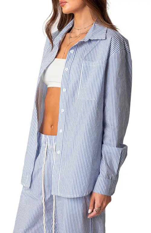 EDIKTED Pinstripe Cotton Button-up Shirt - Blue