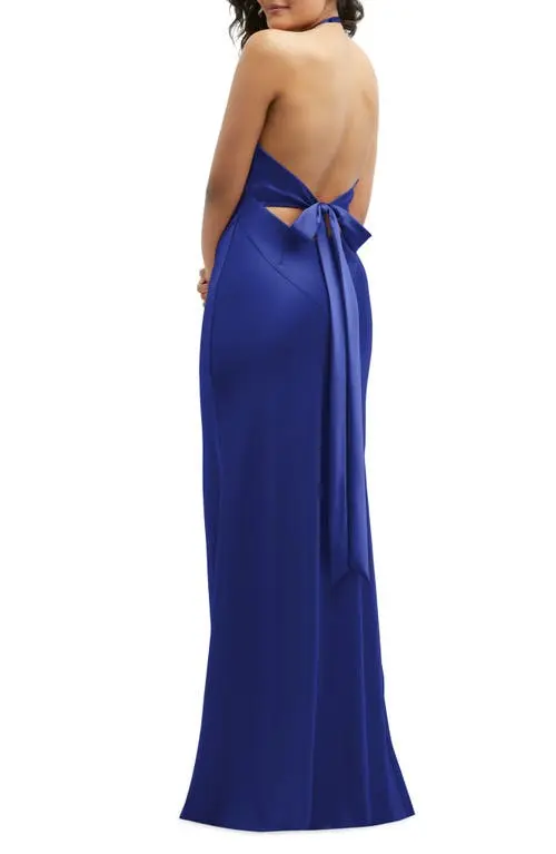 After Six Plunge Neck Charmeuse Halter Gown - Cobalt Blue | Editorialist