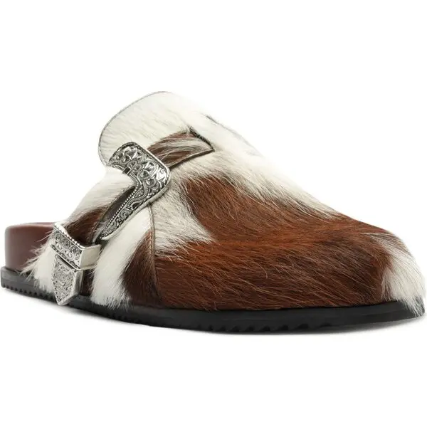 Schutz Grace Buckle Calf Hair Clogs - Multi Brown Calf Hair