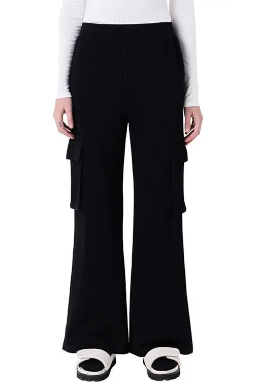 GREY LAB Stretch Cotton Knit Wide Leg Pants - Black