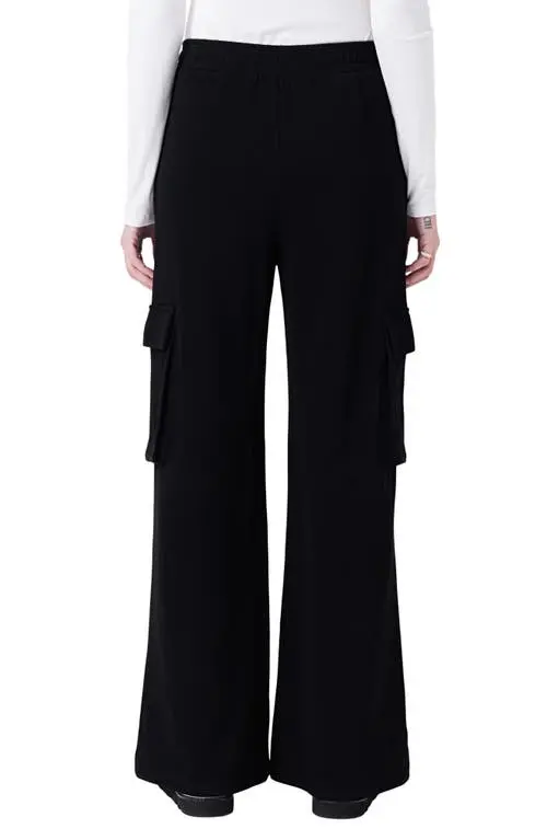 GREY LAB Stretch Cotton Knit Wide Leg Pants - Black
