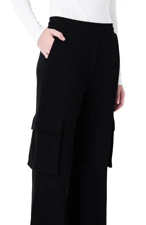 GREY LAB Stretch Cotton Knit Wide Leg Pants - Black