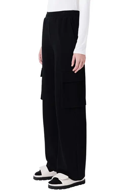 GREY LAB Stretch Cotton Knit Wide Leg Pants - Black