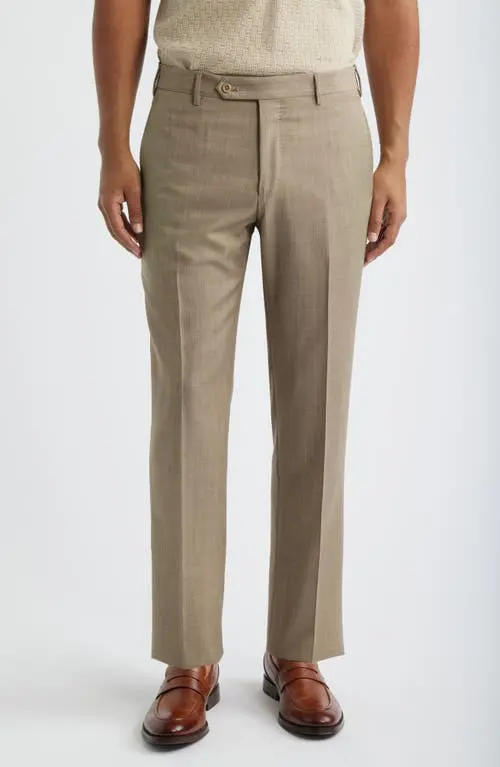 Zanella Parker Classic Wool Sharkskin Trousers - Tan