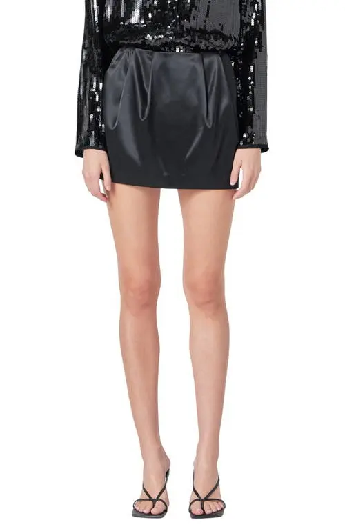 Endless Rose Pleated Satin Miniskirt - Black