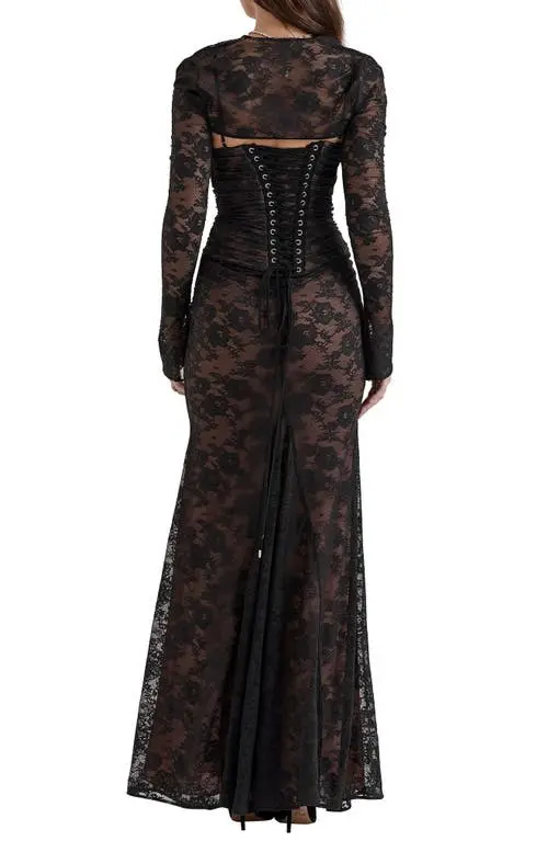 House of CB Artemis Corseted Lace Maxi Dress - Black
