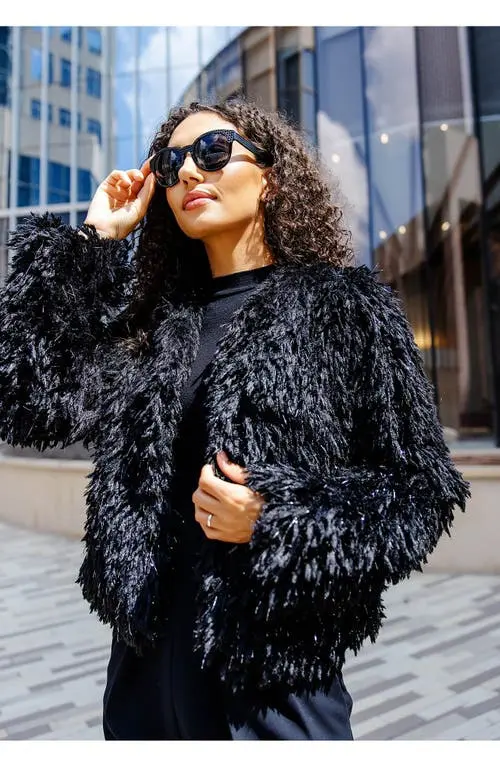 Fabulous Furs Cropped Metallic Faux Fur Jacket