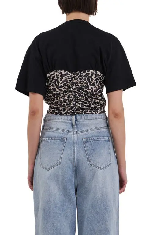 GREY LAB Leopard Smocked Crop T-shirt