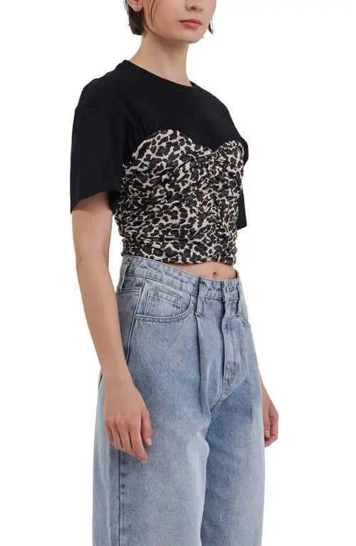GREY LAB Leopard Smocked Crop T-shirt
