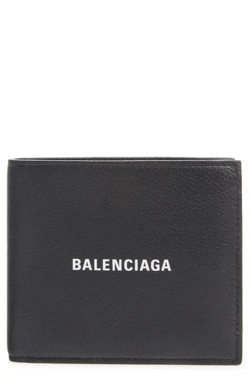 Balenciaga Cash Logo Leather Wallet - Black