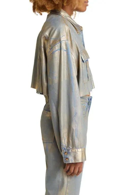 CIRCUS NY BY SAM EDELMAN Aliya Cropped Metallic Denim Jacket