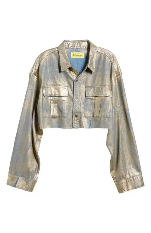 CIRCUS NY BY SAM EDELMAN Aliya Cropped Metallic Denim Jacket