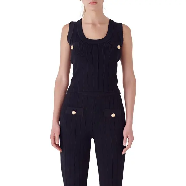 Endless Rose Shank Button Knit Tank - Black
