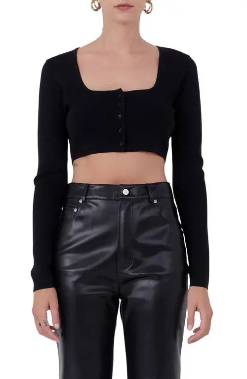 Endless Rose Ribbed Crop Top - Black