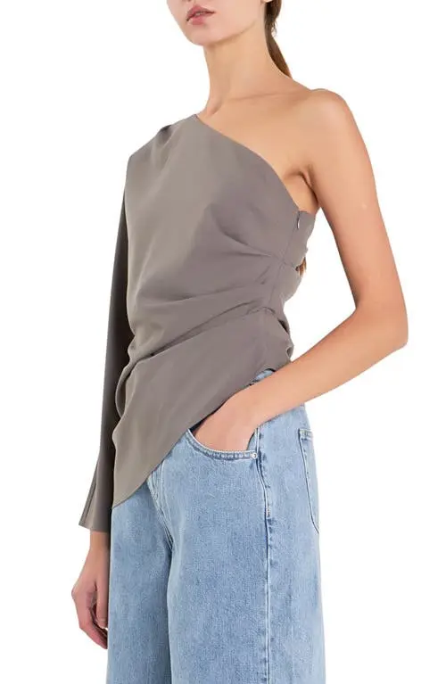 GREY LAB Gathered One-shoulder Top - Grey