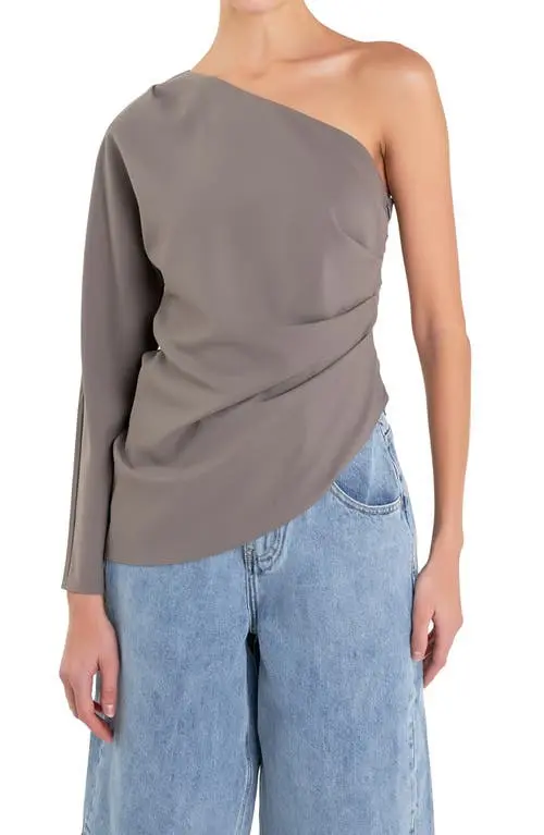 GREY LAB Gathered One-shoulder Top - Grey
