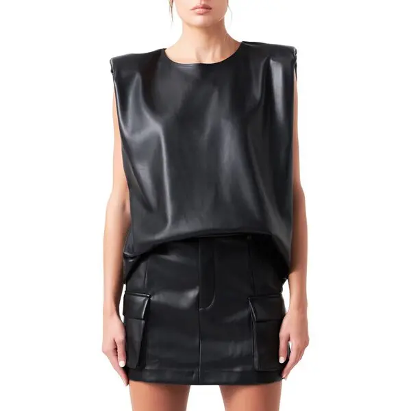 GREY LAB Faux Leather Blouson Top - Black