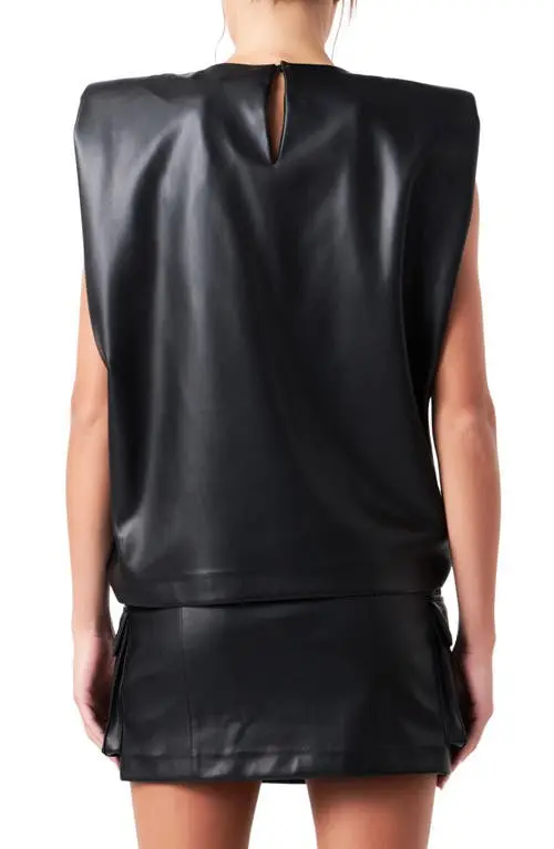 GREY LAB Faux Leather Blouson Top - Black