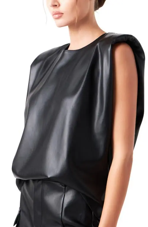 GREY LAB Faux Leather Blouson Top - Black